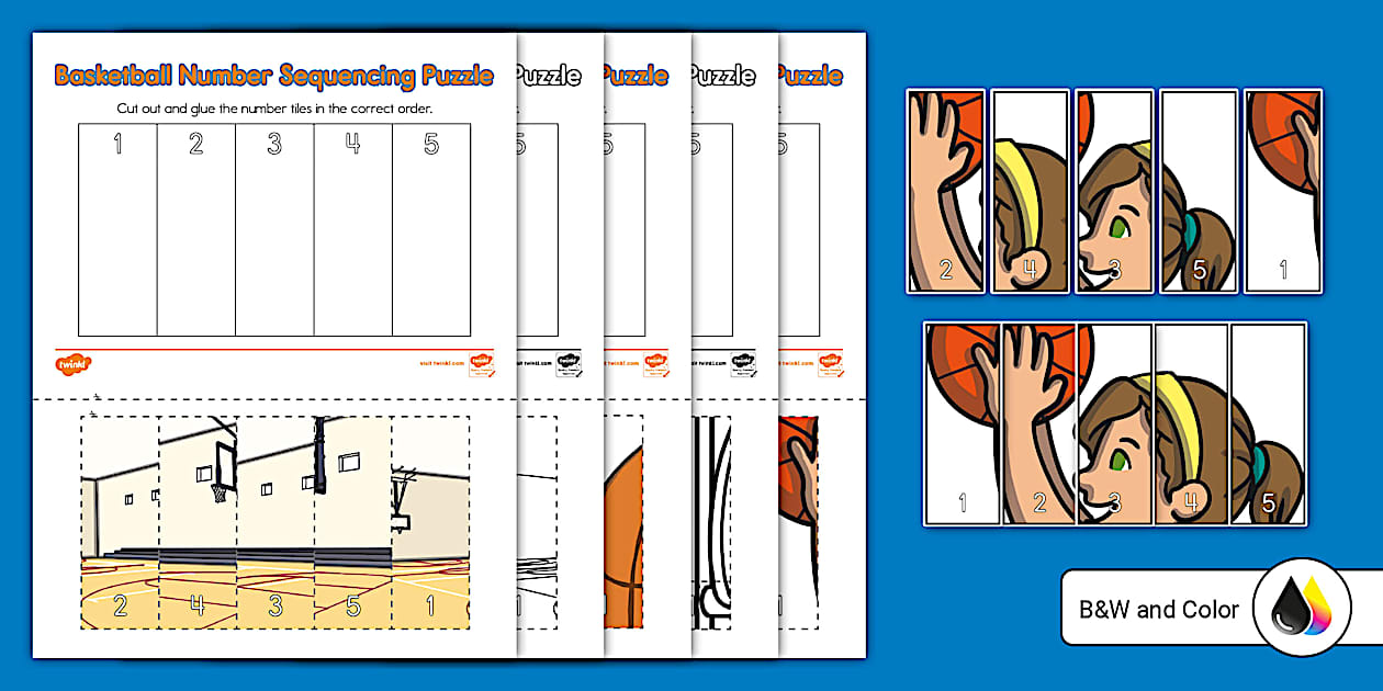 Basketball Number Sequencing Puzzles 1-5 - Twinkl