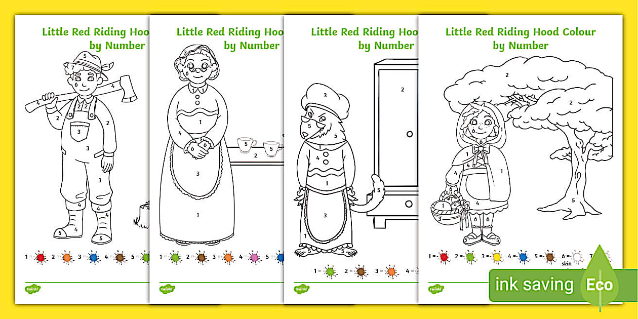 EYFS Little Red Riding Hood Colour by Number Activity Sheets