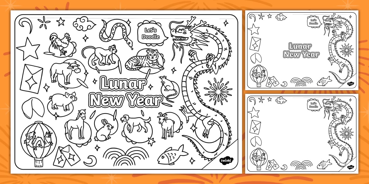 Let's Doodle About Lunar New Year Colouring Pages - Twinkl