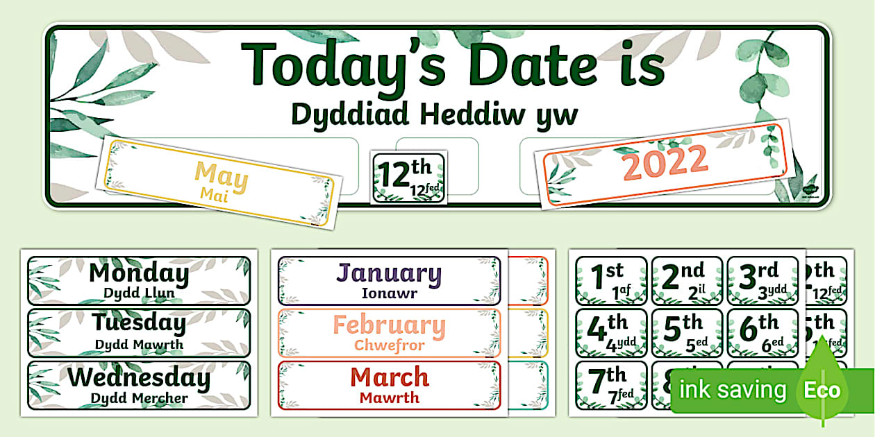 Bilingual Today’s Date Display Pack - Botanical Themed