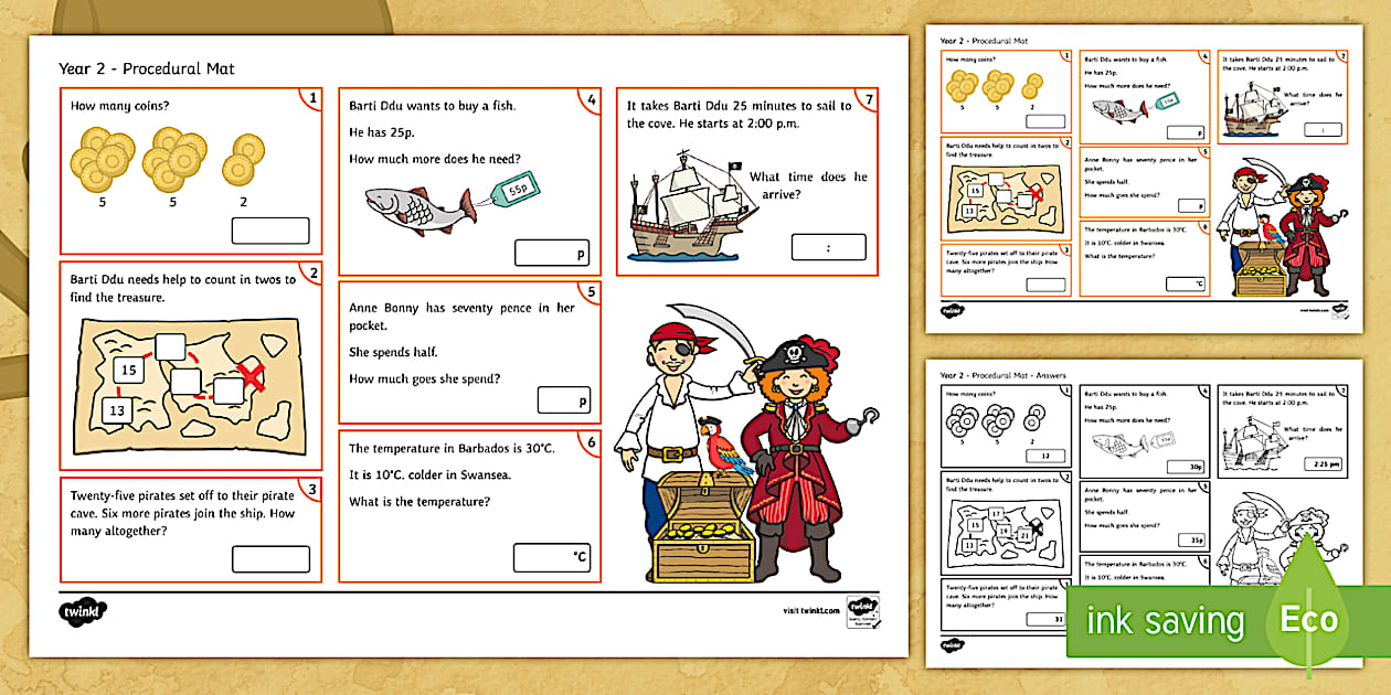 Year 2 Pirate-Themed Procedural Activity Mat (teacher made)