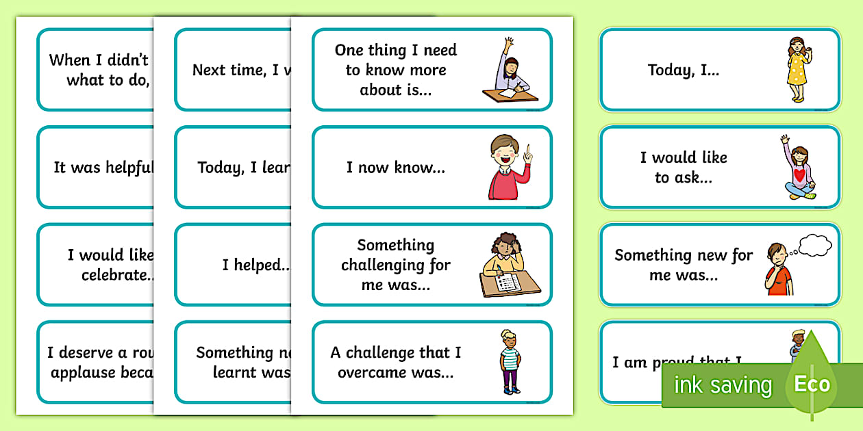 TAS F-2 Reflection Sentence Starter Cards (professor feito)