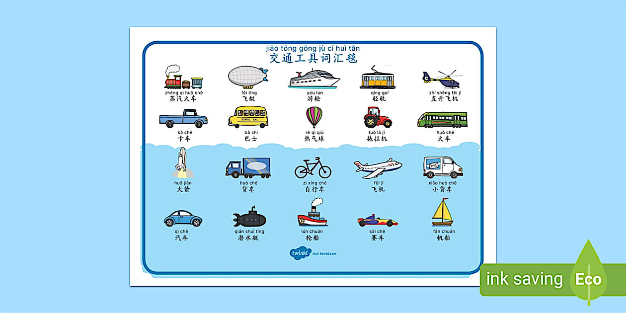 *Singapore Mandarin with Pinyin Transportation Word Mat*