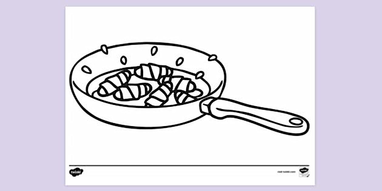 Frying Pan With Pigs in Blankets Spitting Oil - Colouring