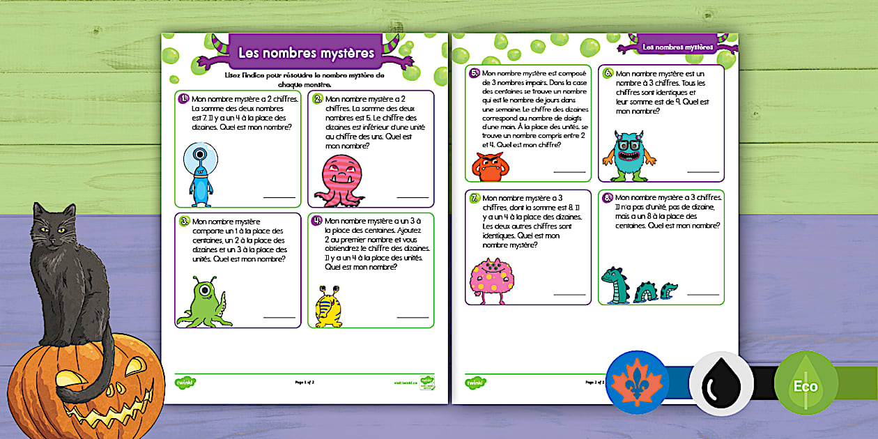 Monster Math Place Value Word Problems French (teacher made)