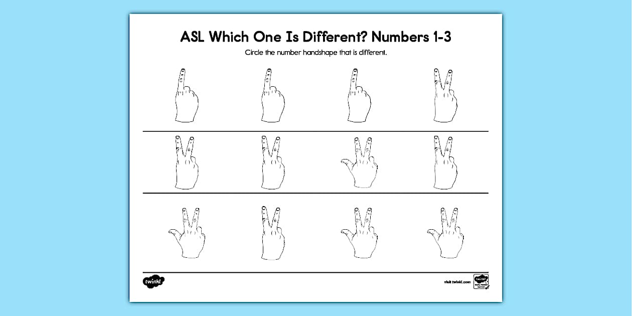 ASL Which One Is Different? Numbers 1-3 Worksheet - Twinkl