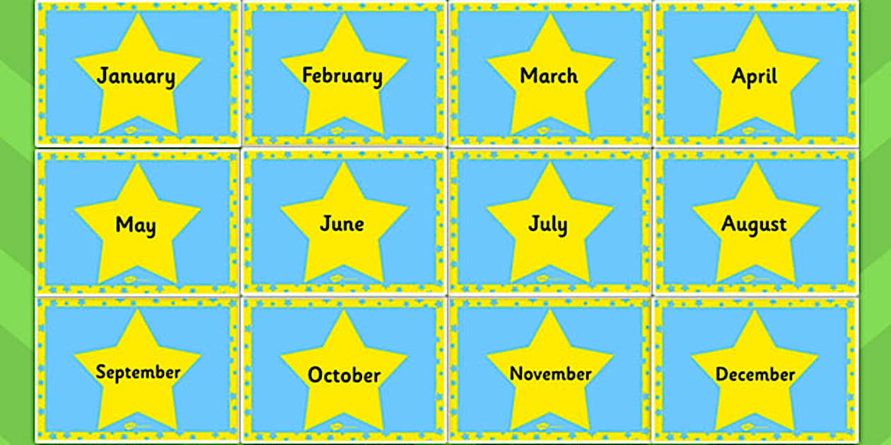 Editable Blue and Yellow Stars Months of the Year - Twinkl