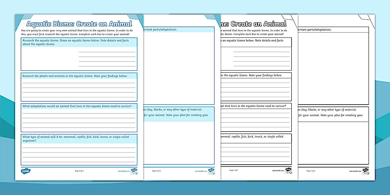 Aquatic Biome: Create an Animal Project with Rubric - Twinkl