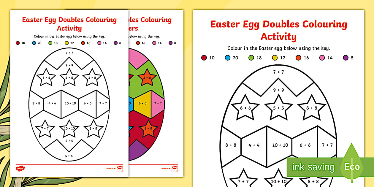 Black and White Easter Egg Doubles Colouring Worksheet