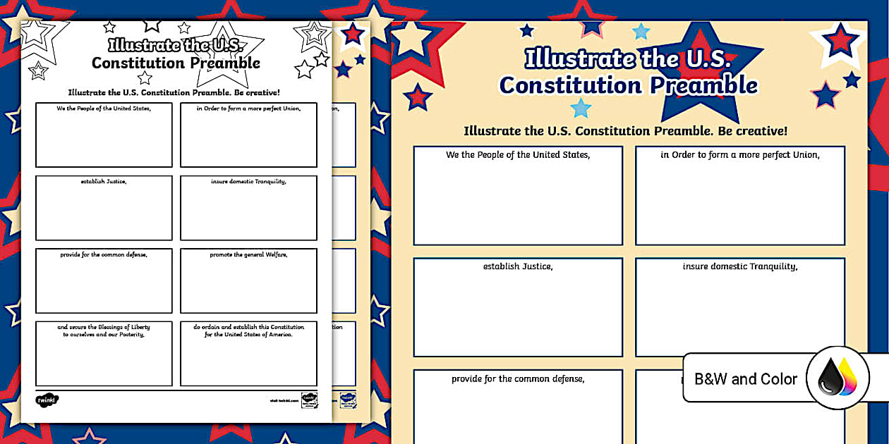 Illustrate the U.S. Constitution Preamble Worksheet for 3rd-5th Grade