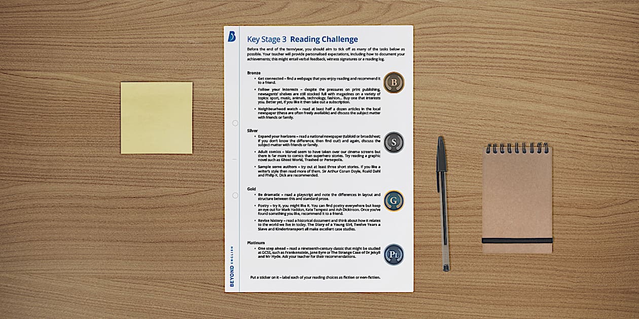 KS3 Reading Challenge Worksheet | KS3 English | Beyond