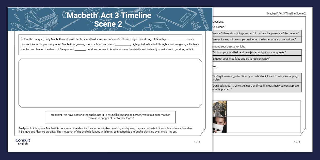 Macbeth Act 3 Scene 2 Timeline Activity Sheet (teacher made)