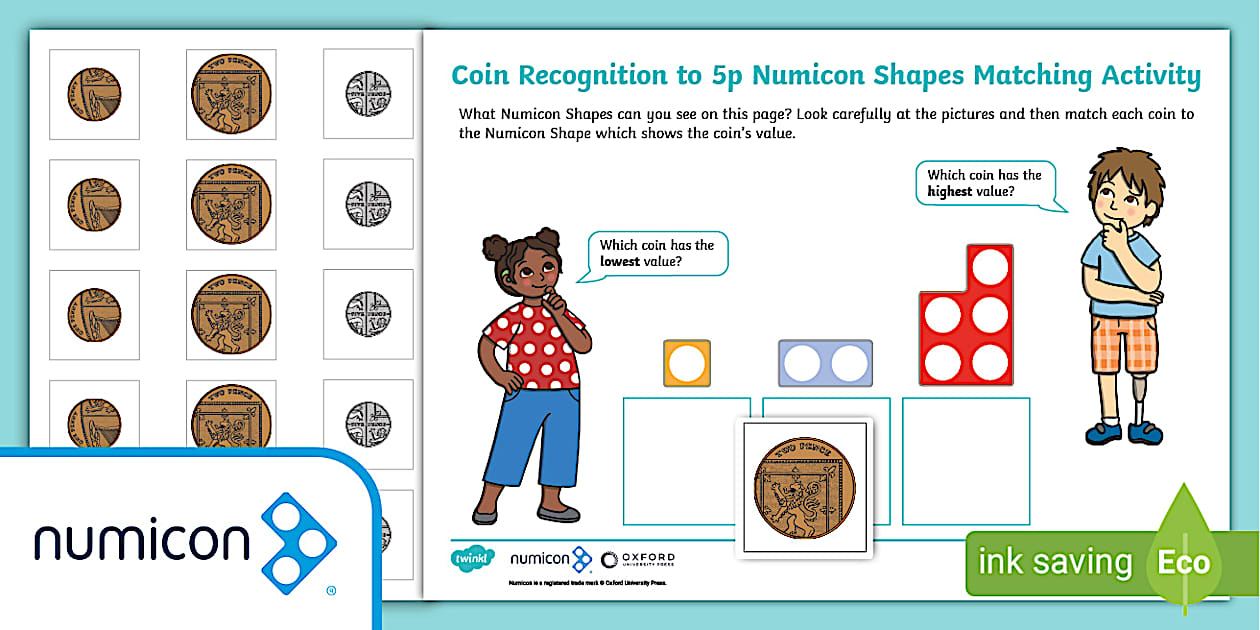 Black and White Coin Recognition to 5p Numicon Shapes Matching Activity ...