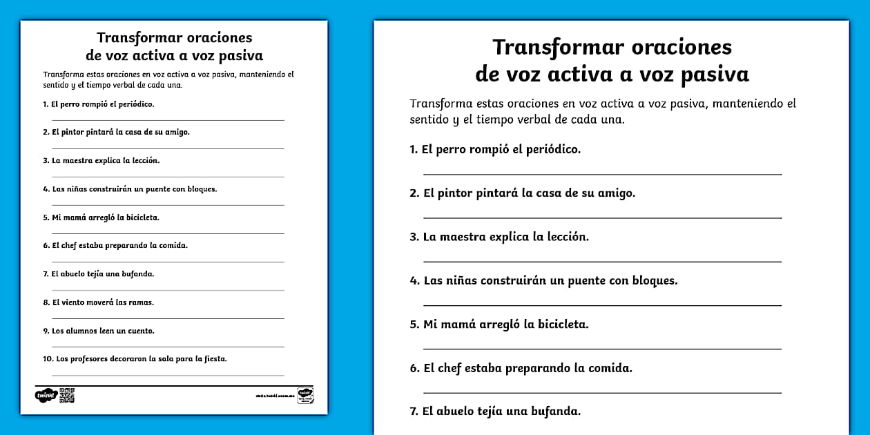 Hoja de actividad: Transformar oraciones - voz pasiva a activa