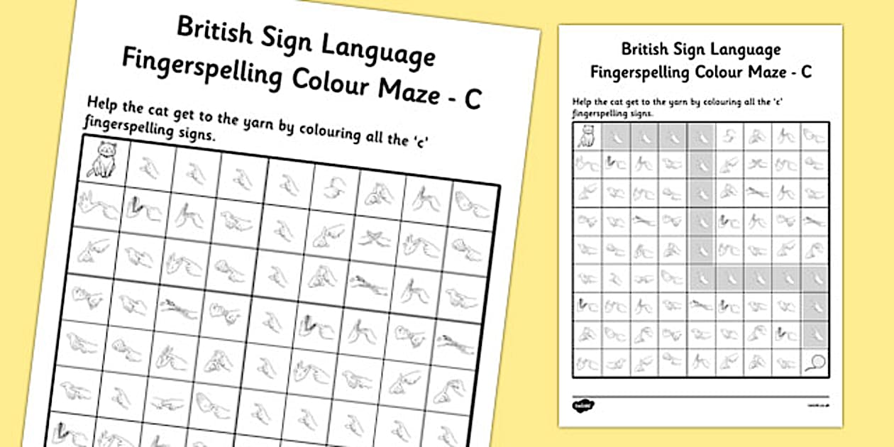 British Sign Language Left Handed Fingerspelling Colour Maze C