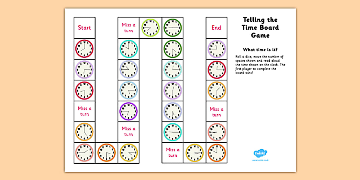 Telling the Time Board Game - ESL Time Board Game - Twinkl
