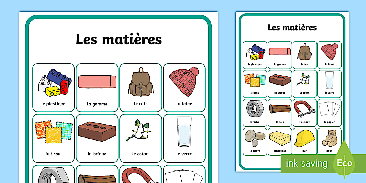 Poster : feuille de vocabulaire des matières (teacher made)