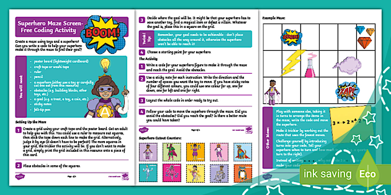 Superhero Maze Screen-Free Coding Activity (teacher made)