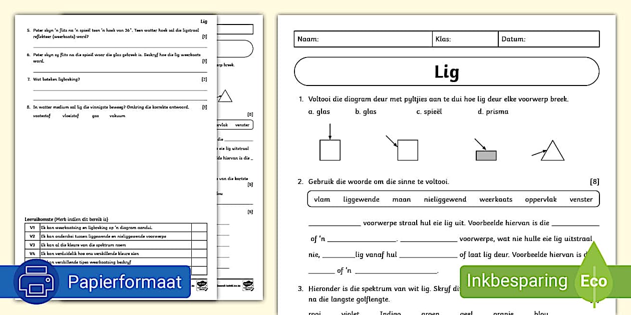 Sigbare Lig Huiswerk Aktiwiteit
