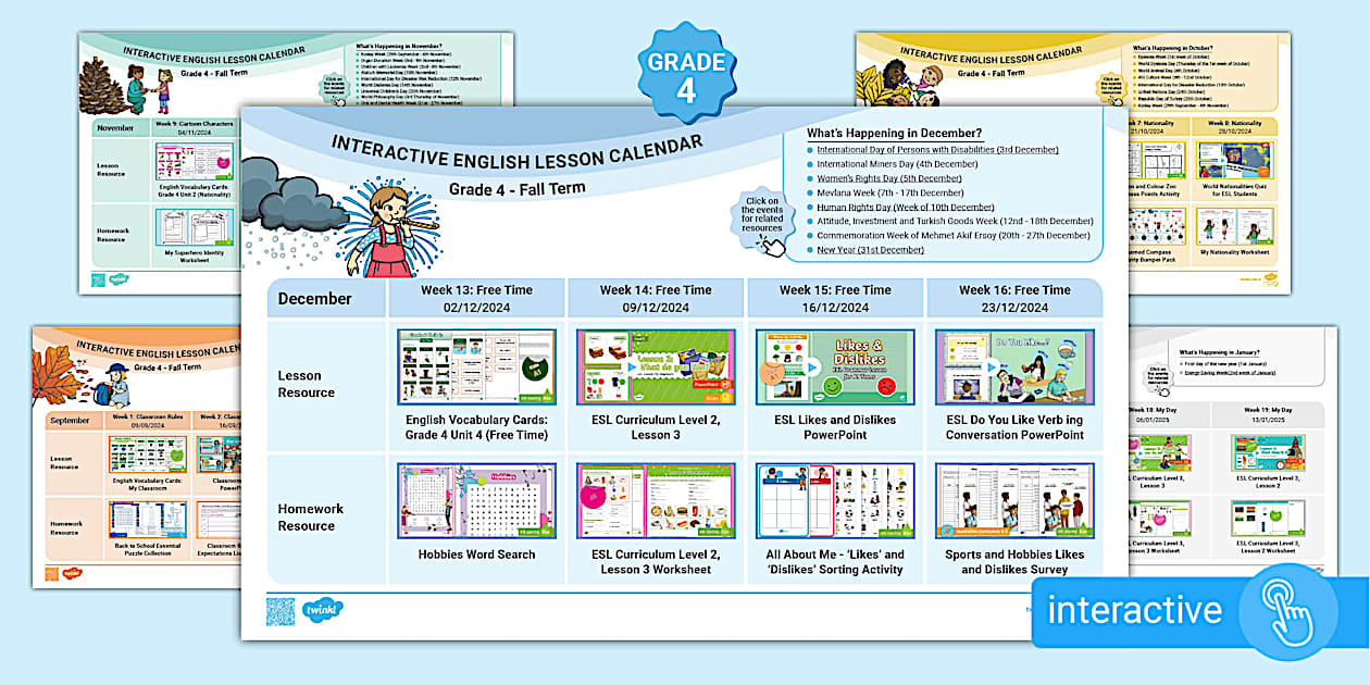 4. Sınıf İngilizce 1. Dönem Ders Planı (Teacher-Made)