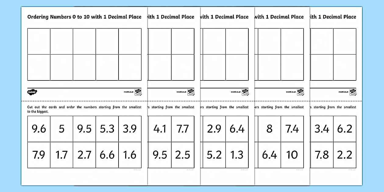 Editable Ordering Decimals Numbers 0 to 10 with 1 Decimal Place Activity