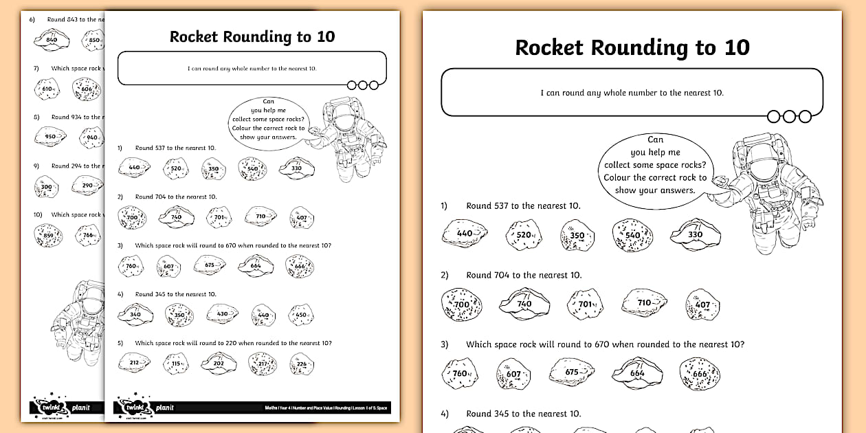 Rocket Rounding to 10 Worksheet - Year 4 Rounding Sheet