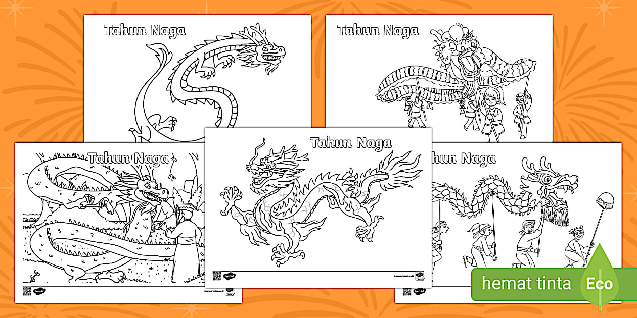 Lembar Mewarnai Tahun Naga Edisi Imlek - Twinkl
