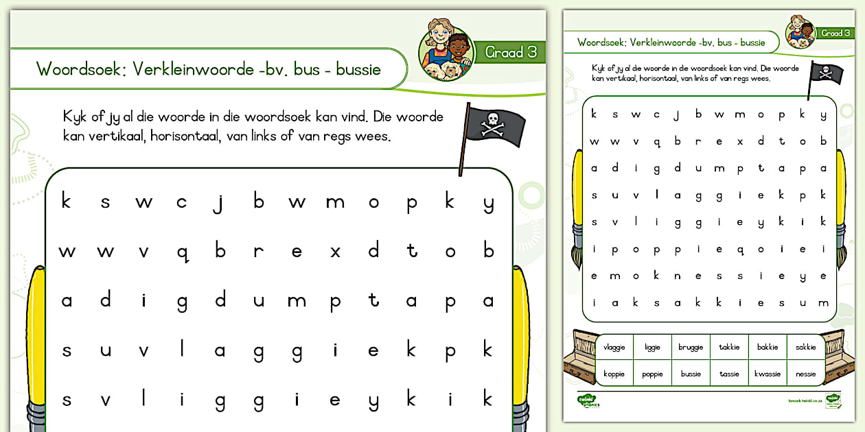 Graad 3 Klanke: Verkleinwoorde bus - bussie Woordsoek