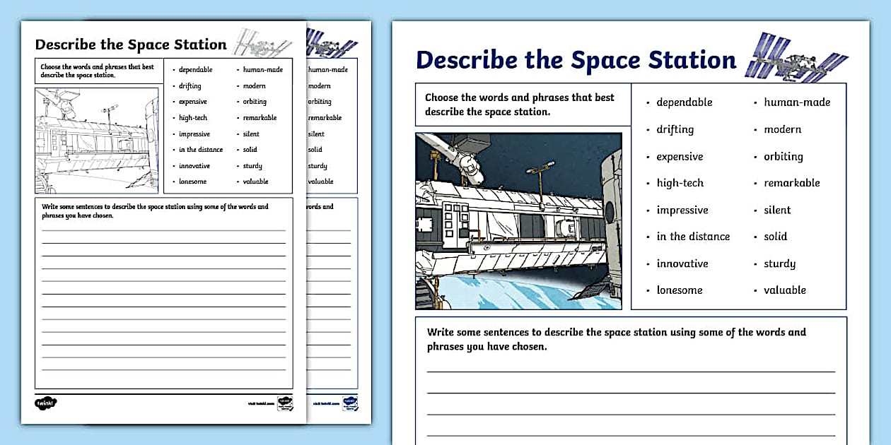 Describe the Space Station Worksheet (teacher made) - Twinkl