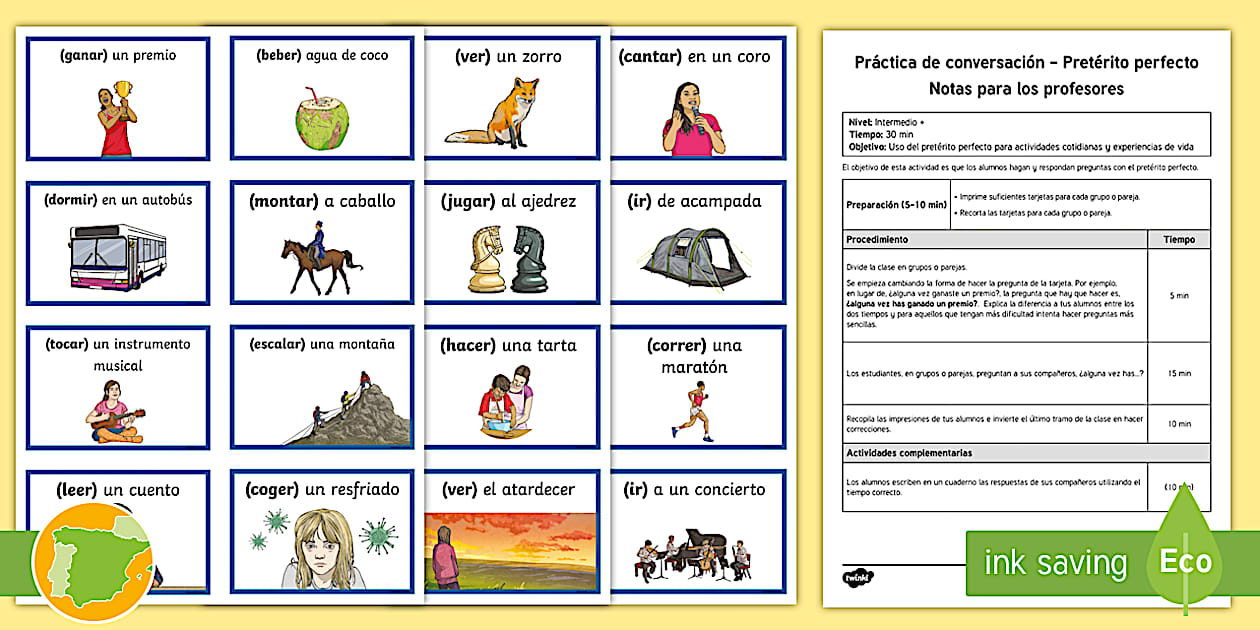 Tarjetas: Practicando el pretérito perfecto - Twinkl