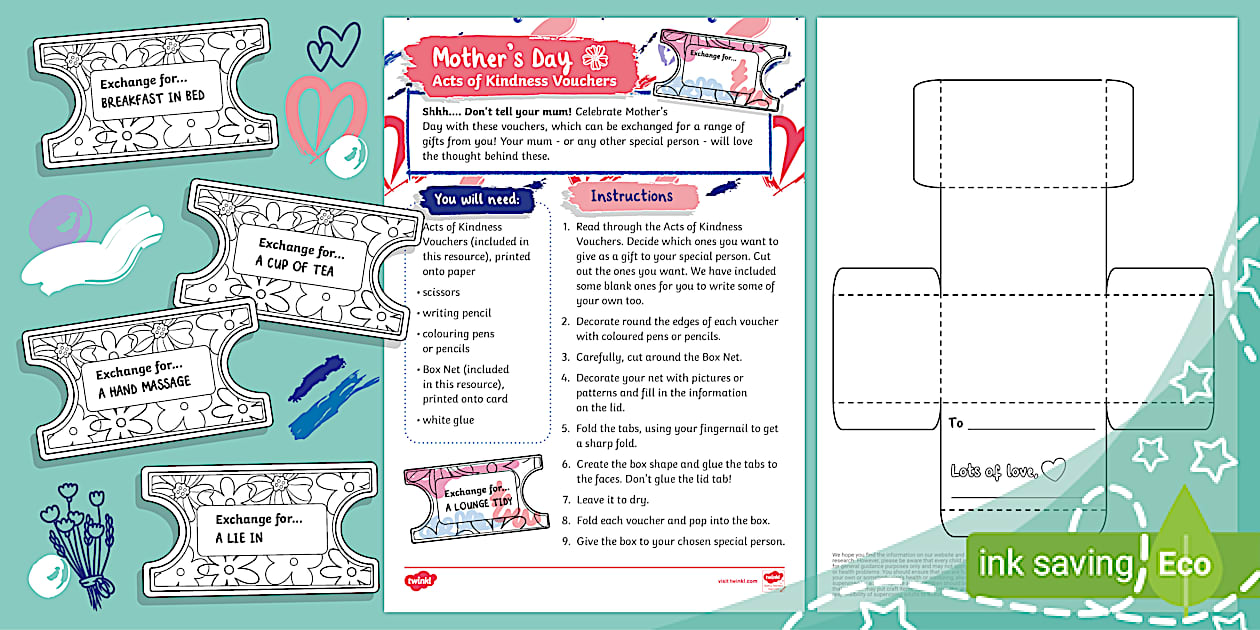 Mother's Day Acts of Kindness Vouchers (Ages 5 - 7)