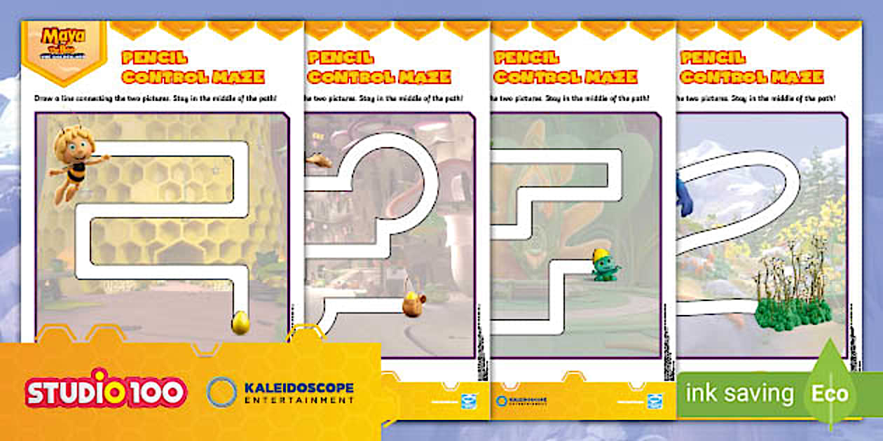 FREE! - Maya the Bee 3 Worksheets: Pencil Control Mazes