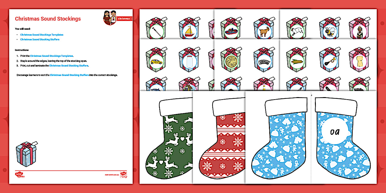 Twinkl Phonics Christmas Sound Stockings Stuffers - Twinkl
