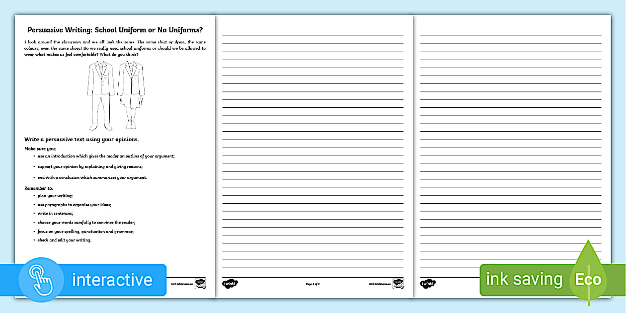 NAPLAN-Style Writing Yr 3 or Yr 5 Set 6 Persuasive Writing