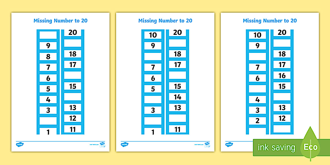 Fill in the Missing Numbers 1-20 Worksheet | Ladder Sequence