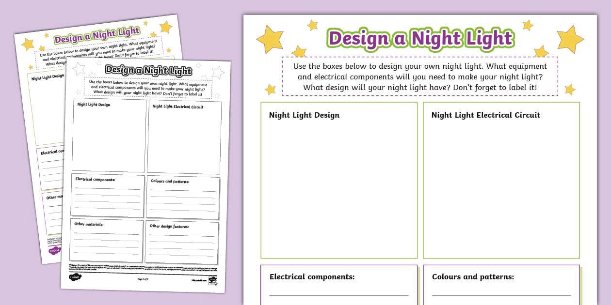 KS2 Design A Night Light Worksheet (teacher made) - Twinkl