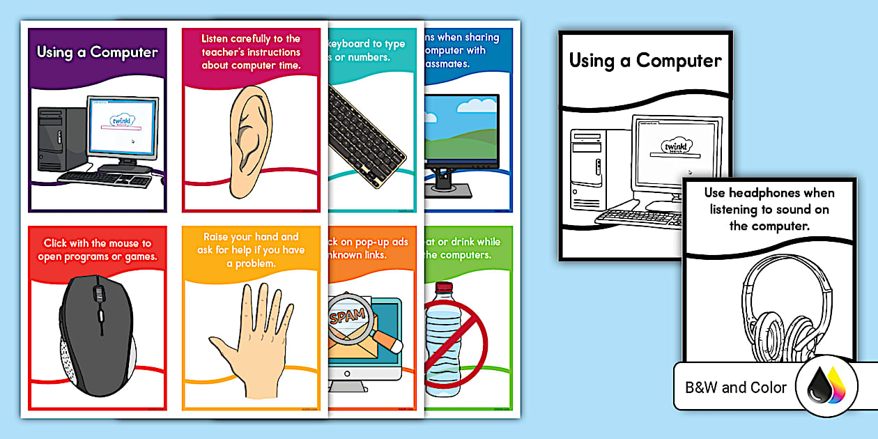 Using a Computer Visual Cards for K-2nd Grade - Twinkl