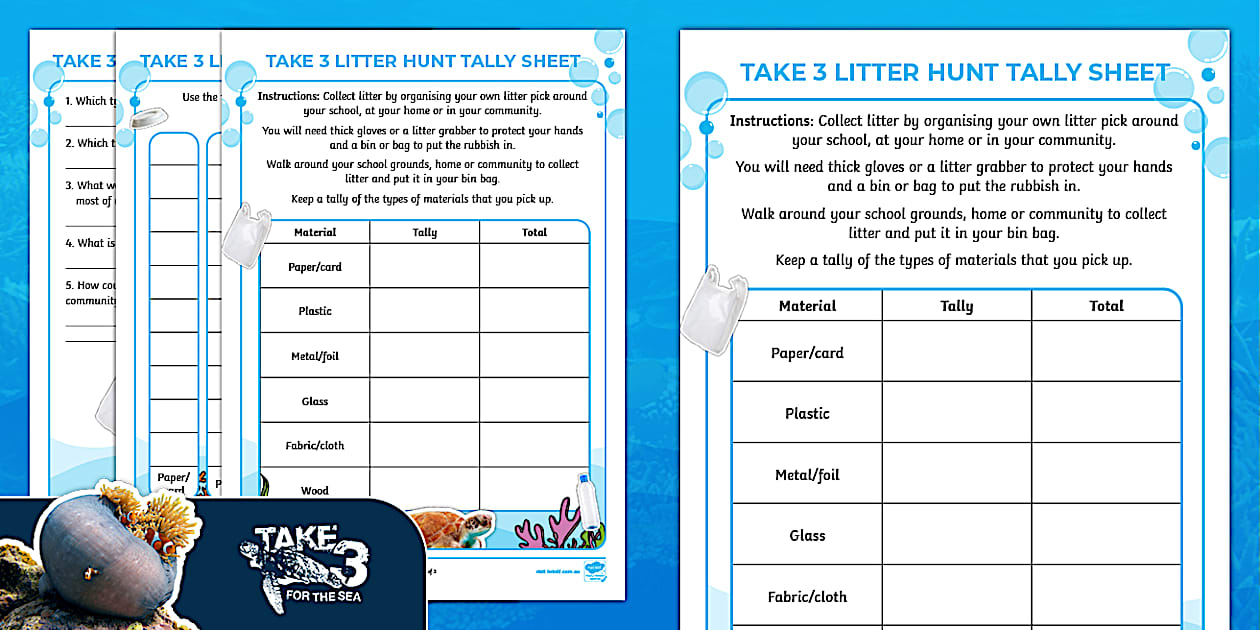 FREE! - Take 3 Litter Hunt Tally Activity Sheets - Twinkl