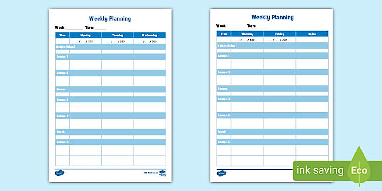 Weekly Planner Template | Getting Organised | Resources