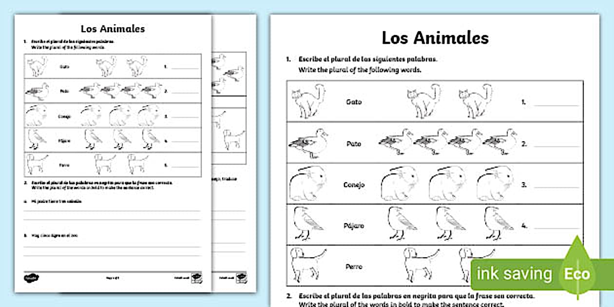 Animals in Spanish Worksheet (teacher made) - Twinkl