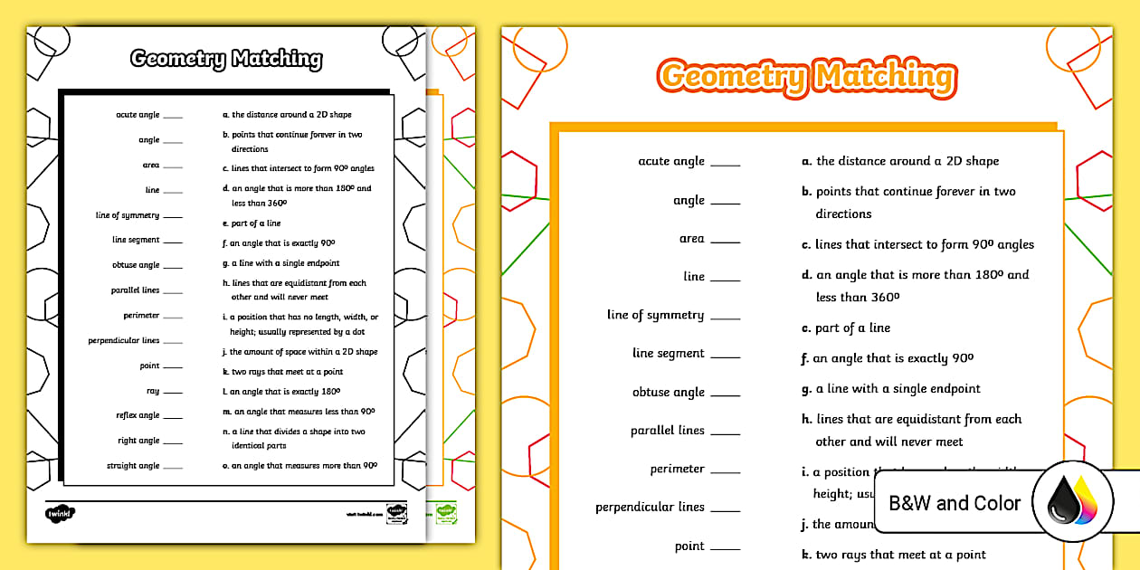 Fourth Grade Geometry Matching Activity - Twinkl