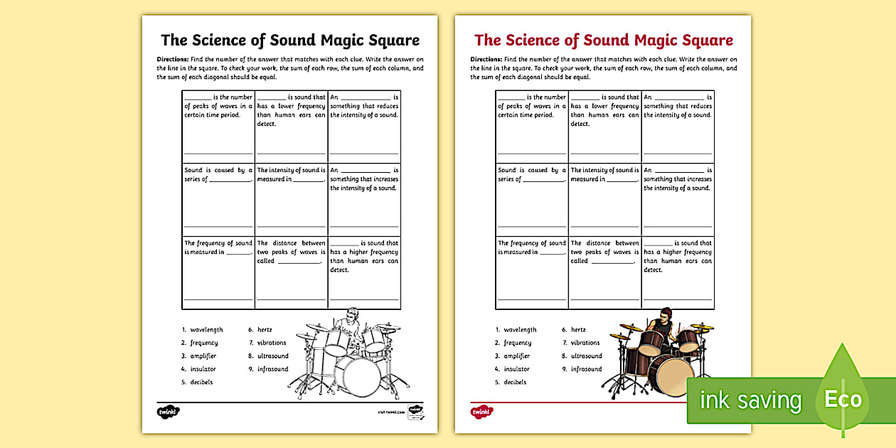 Sound Vocabulary Magic Square Worksheet for 3rd-5th Grade