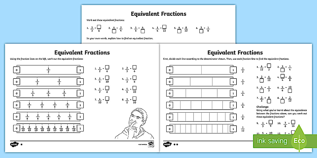 Equivalent Fractions Differentiated Worksheets - Twinkl