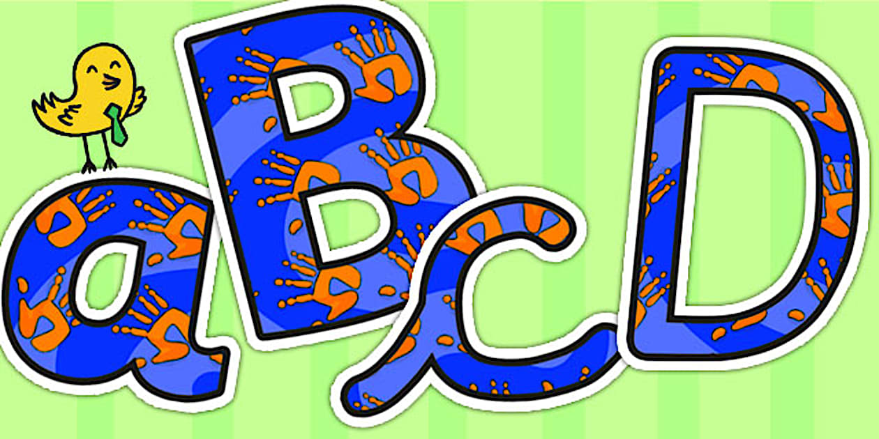 Cursive Orange and Blue Handprint Themed A4 Display Lettering
