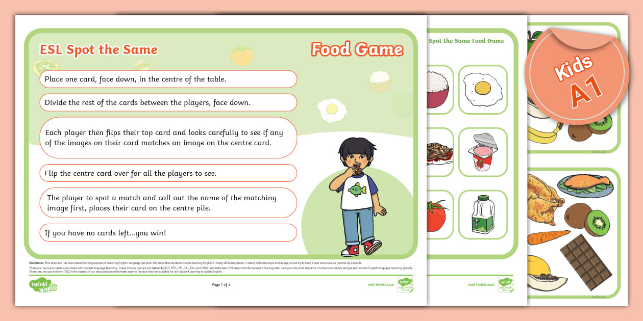 ESL Spot the Same Word Game - Food
