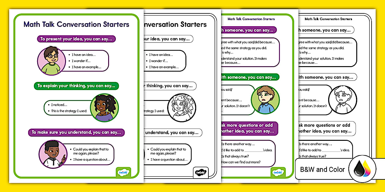 Math Talk Conversation Starters Poster for K-2nd Grade