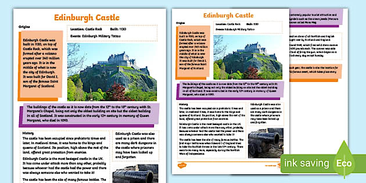Edinburgh Castle Information Sheet - Twinkl