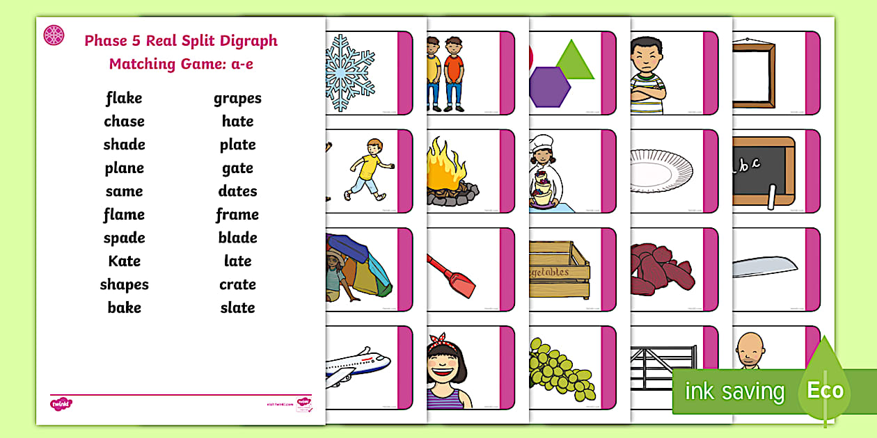 Middle East Phase 5 Real a-e Split Digraph Words Matching Cards