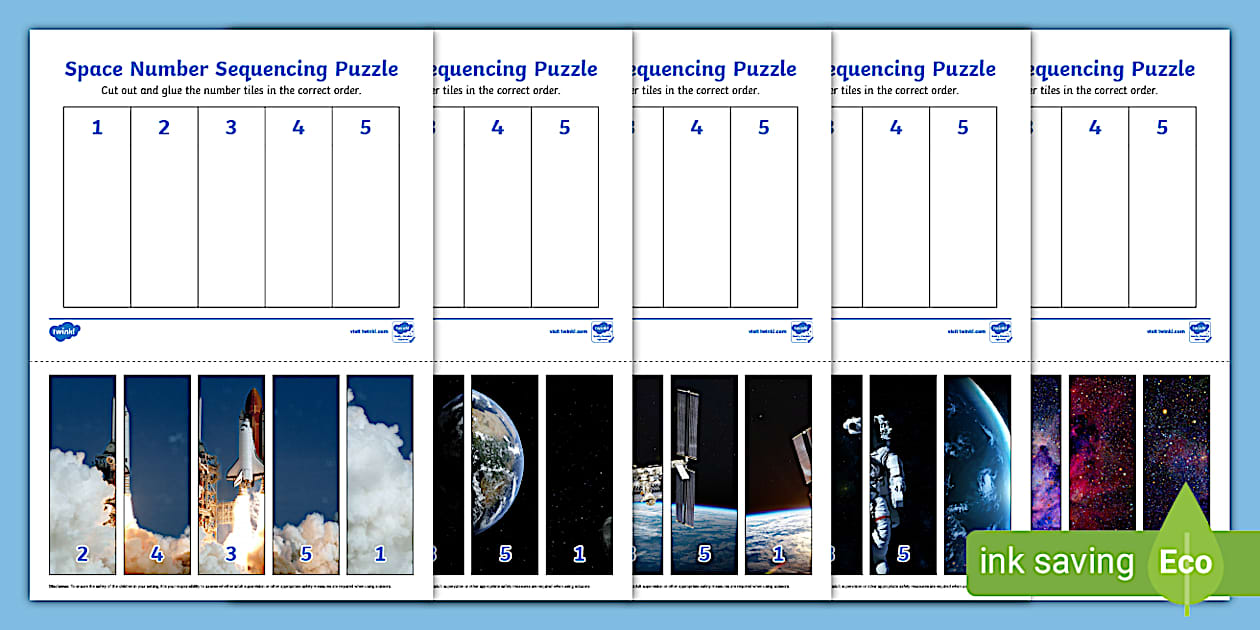 Space Themed Number Sequencing Photo Puzzles - Twinkl
