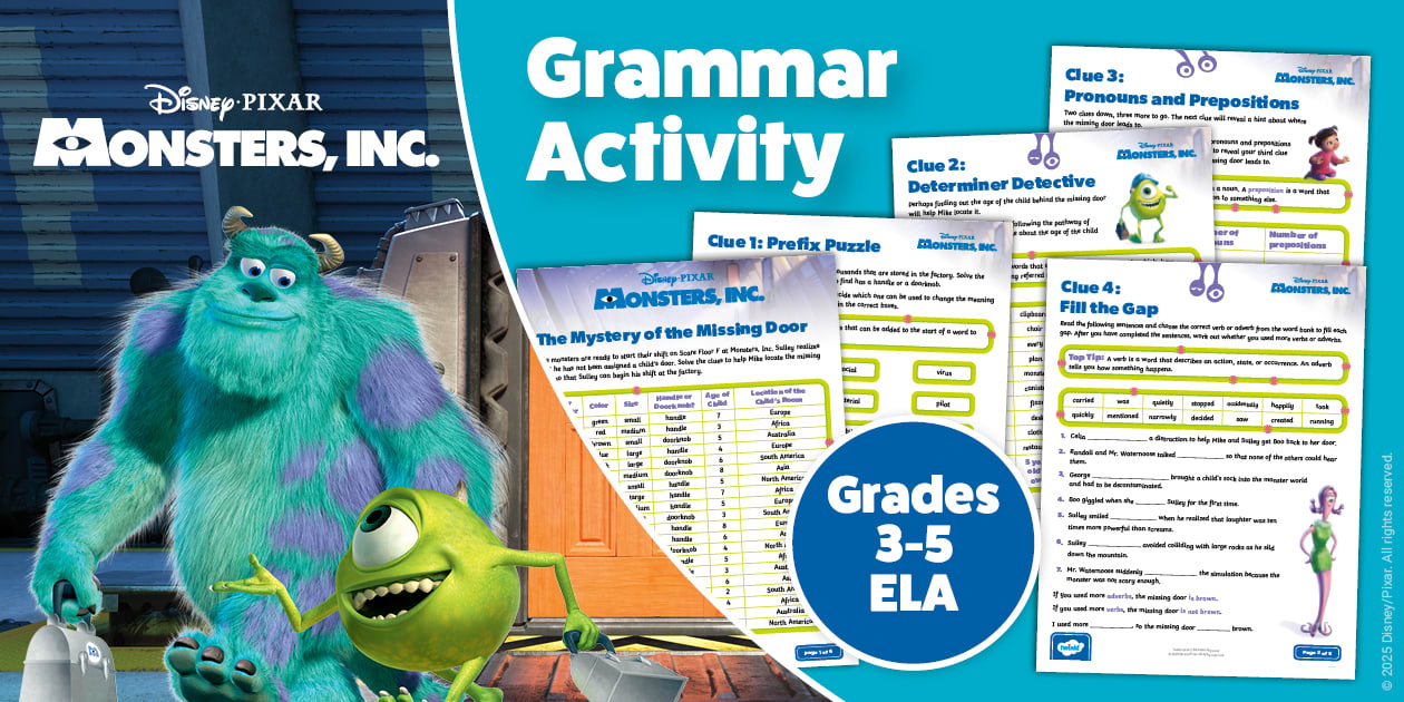 Monsters, Inc.: Grammar Mystery for 3rd-5th Grade